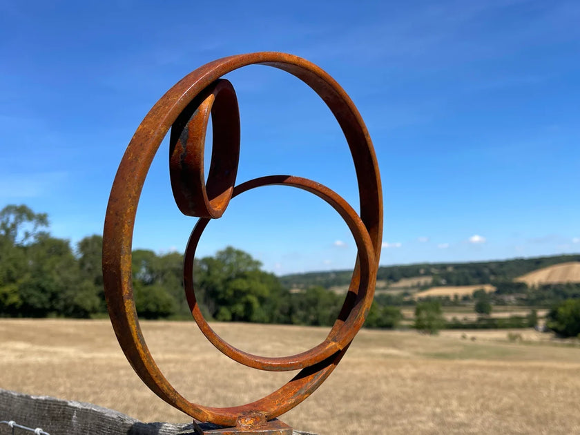 Exterior Rustic Garden Trio Of Circles Hoops Modern Art Rusty Metal Ga ...