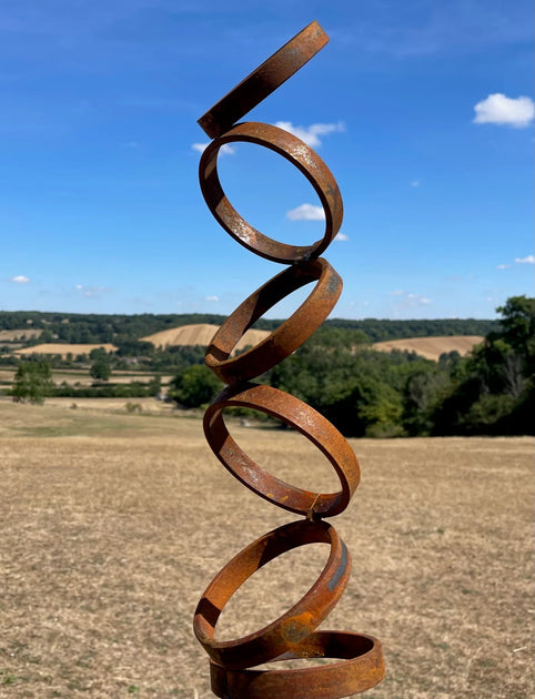 Balancing Rings Sculpture – Rustic Garden Art
