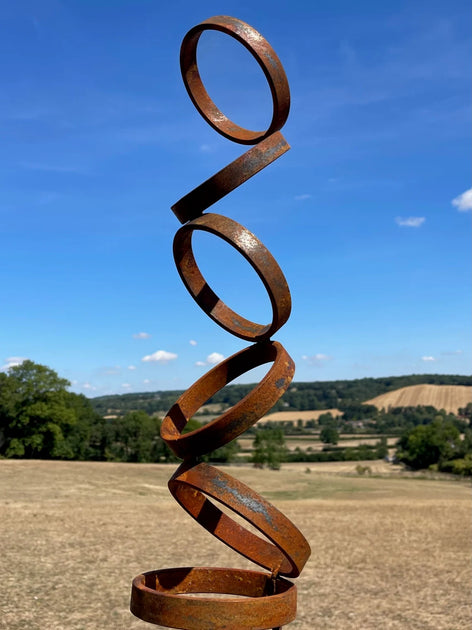 Balancing Rings Sculpture – Rustic Garden Art