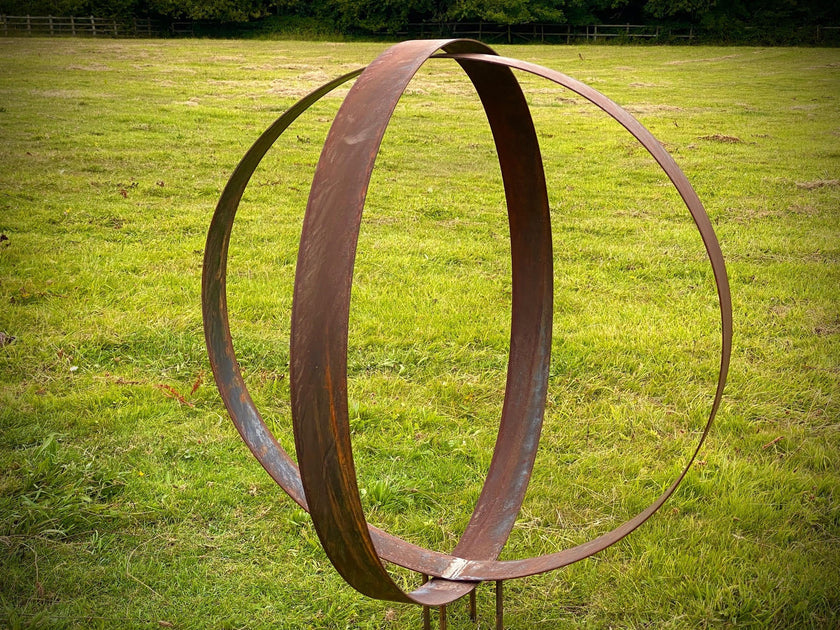 XL Rustic Metal Wide Garden Ring Hoop Sculpture - Pair of Rusty Ring C ...