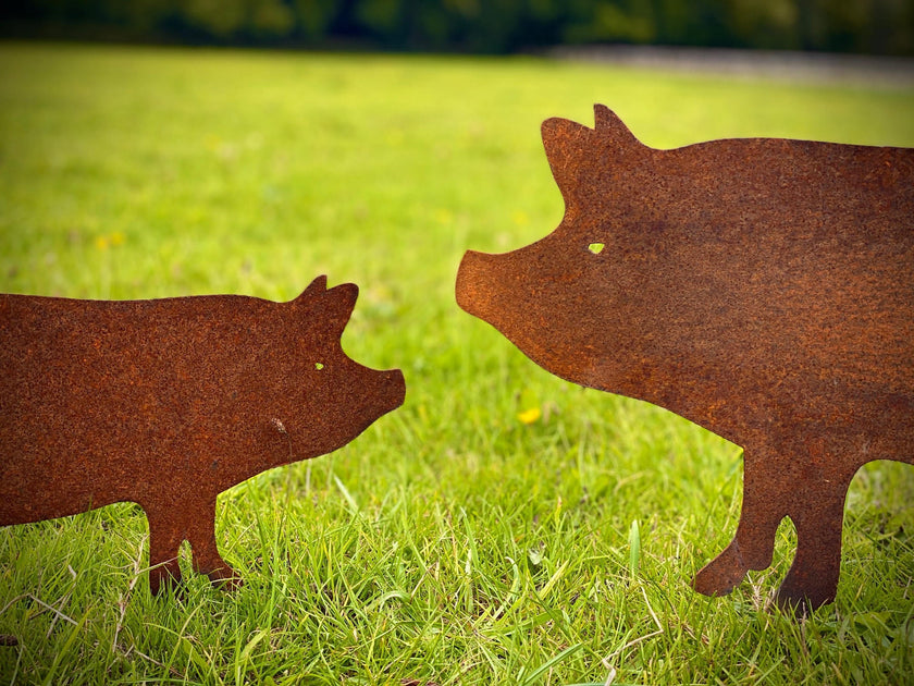 Large Exterior Rustic Rusty Metal Pig Farm Animal Garden Stake Yard Ar ...
